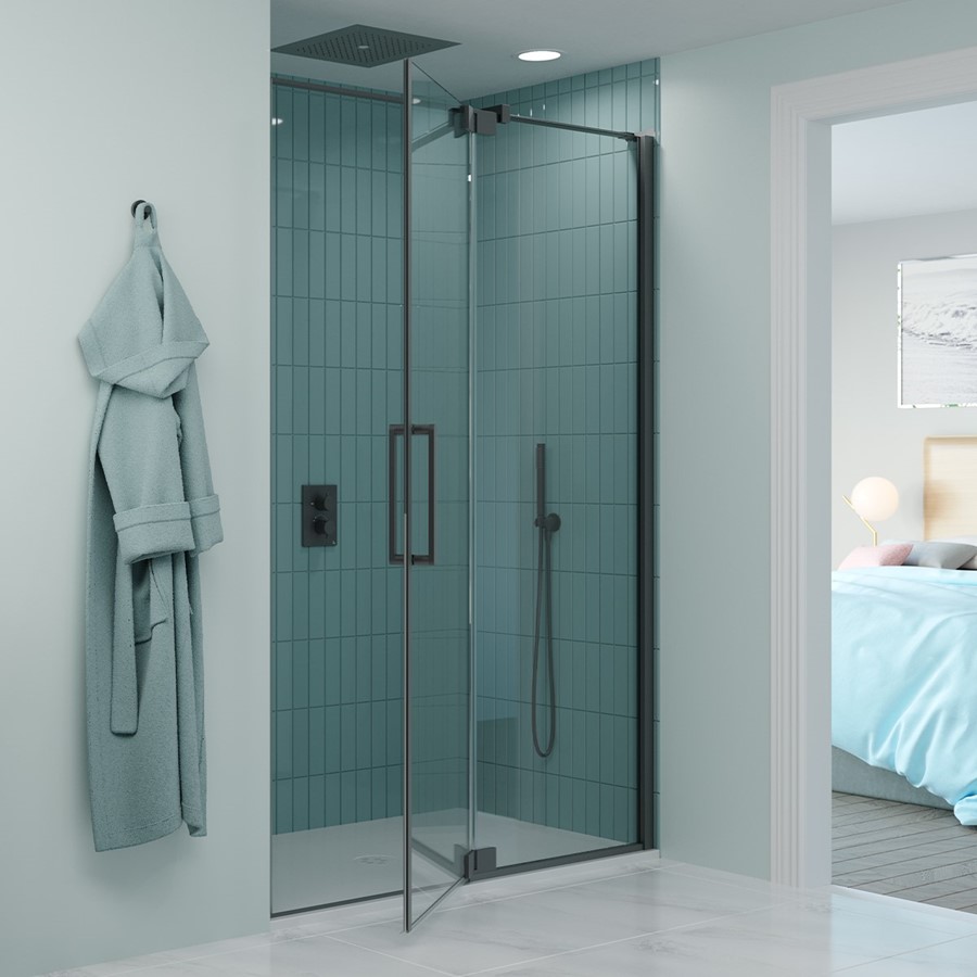 Optix 10 Pivot Door With Inline Panel Width 800mm Brushed Stainless